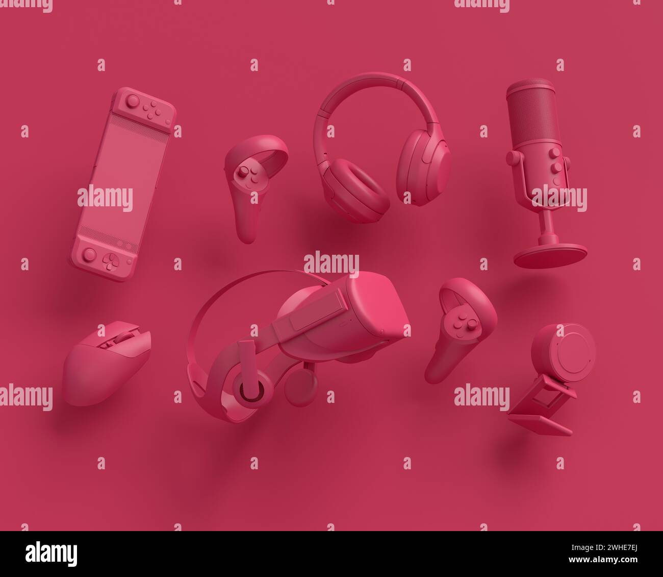 Flying gamer monochrome gears like mouse, keyboard, joystick, headset ...