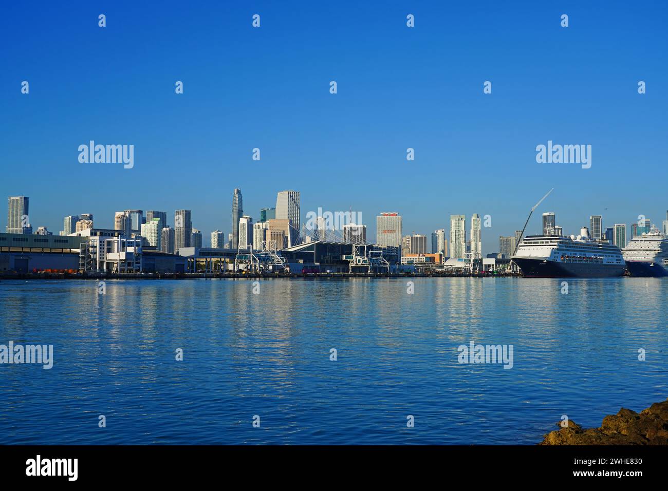 MIAMI BEACH, FL -3 FEB 2024- View of cruiseships lined up at dock at ...