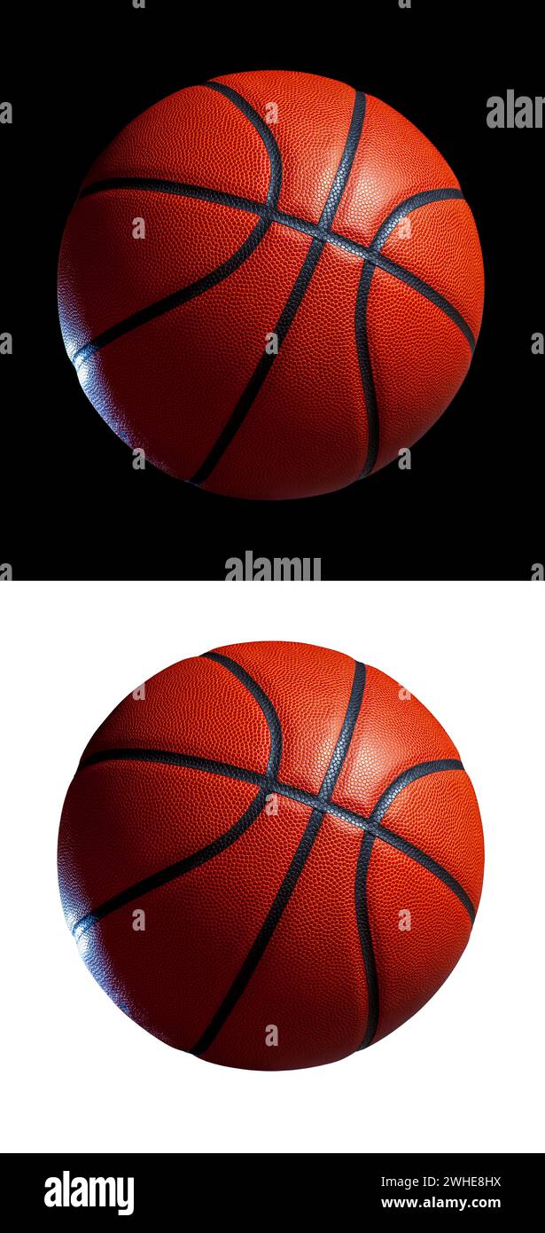 Basketball with dramatic lighting isolated on a black and a white ...