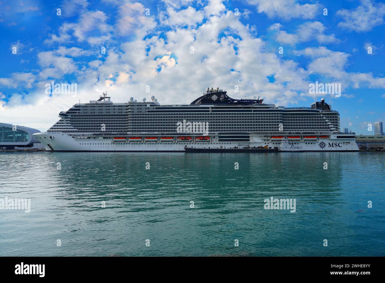 MIAMI BEACH, FL -3 FEB 2024- View of the MSC Seascape cruiseship at ...