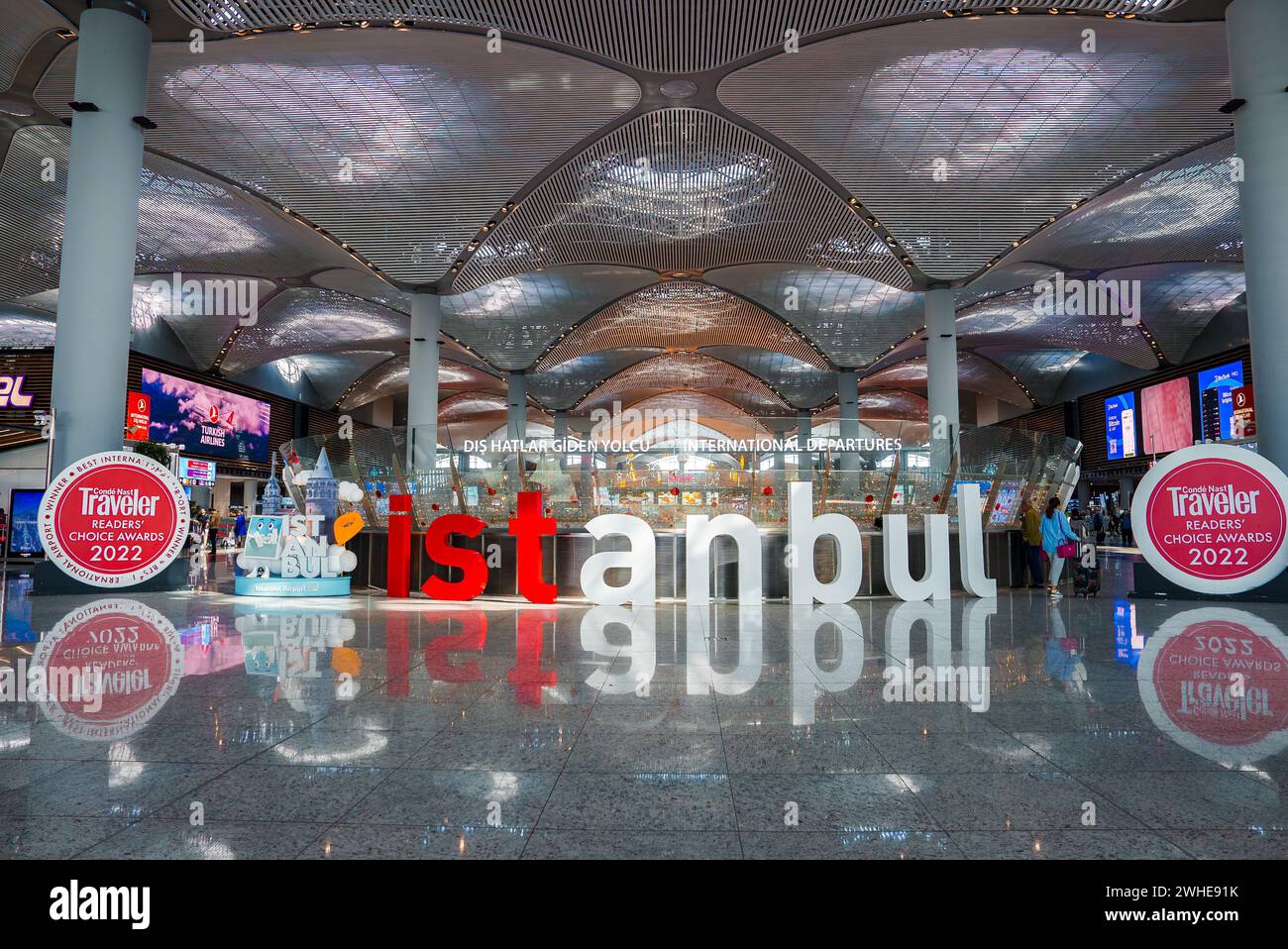 Modern Istanbul Airport Terminal with Istanbul Sign and High Ceiling ...