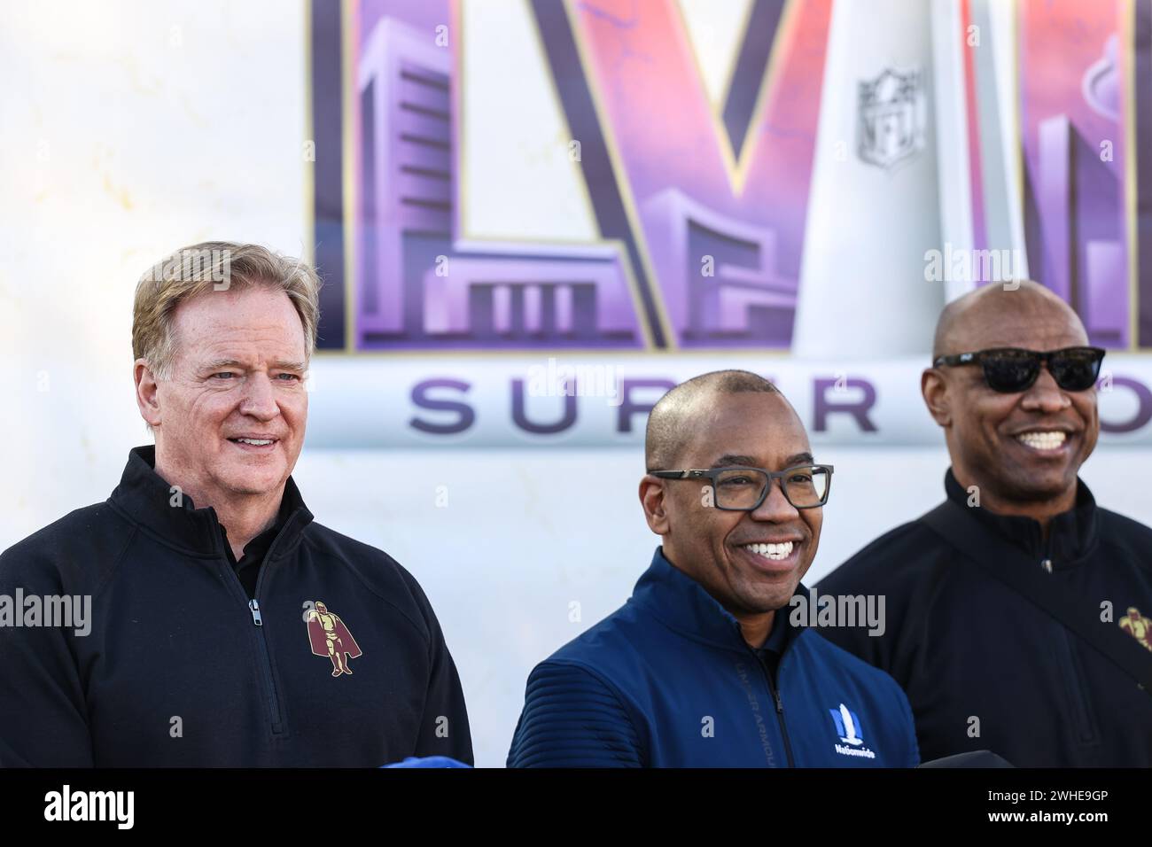 February 09, 2024: (L-R) NFL Commissioner Roger Goodell, Ramon Jones ...