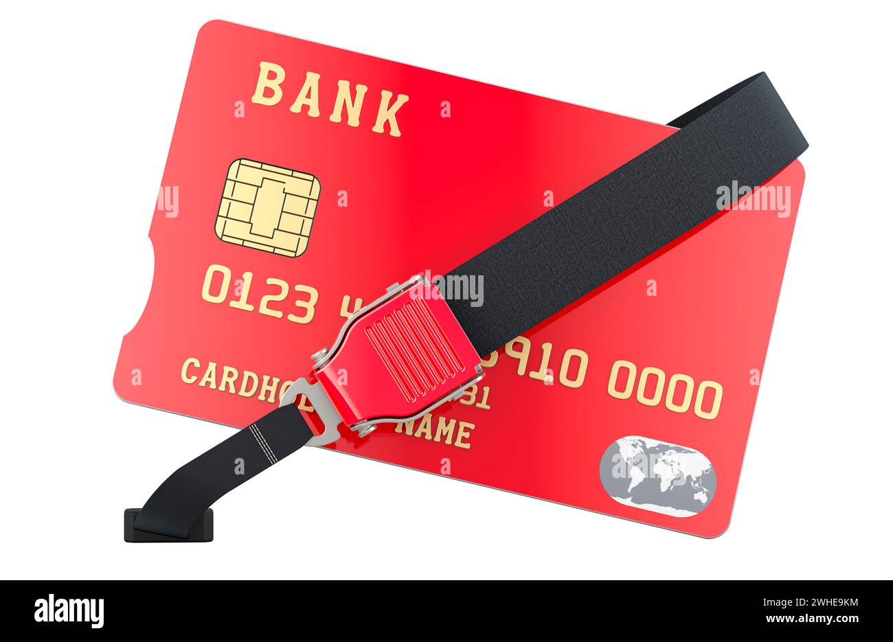 Credit Bank Card with safety belt, 3D rendering isolated on white ...