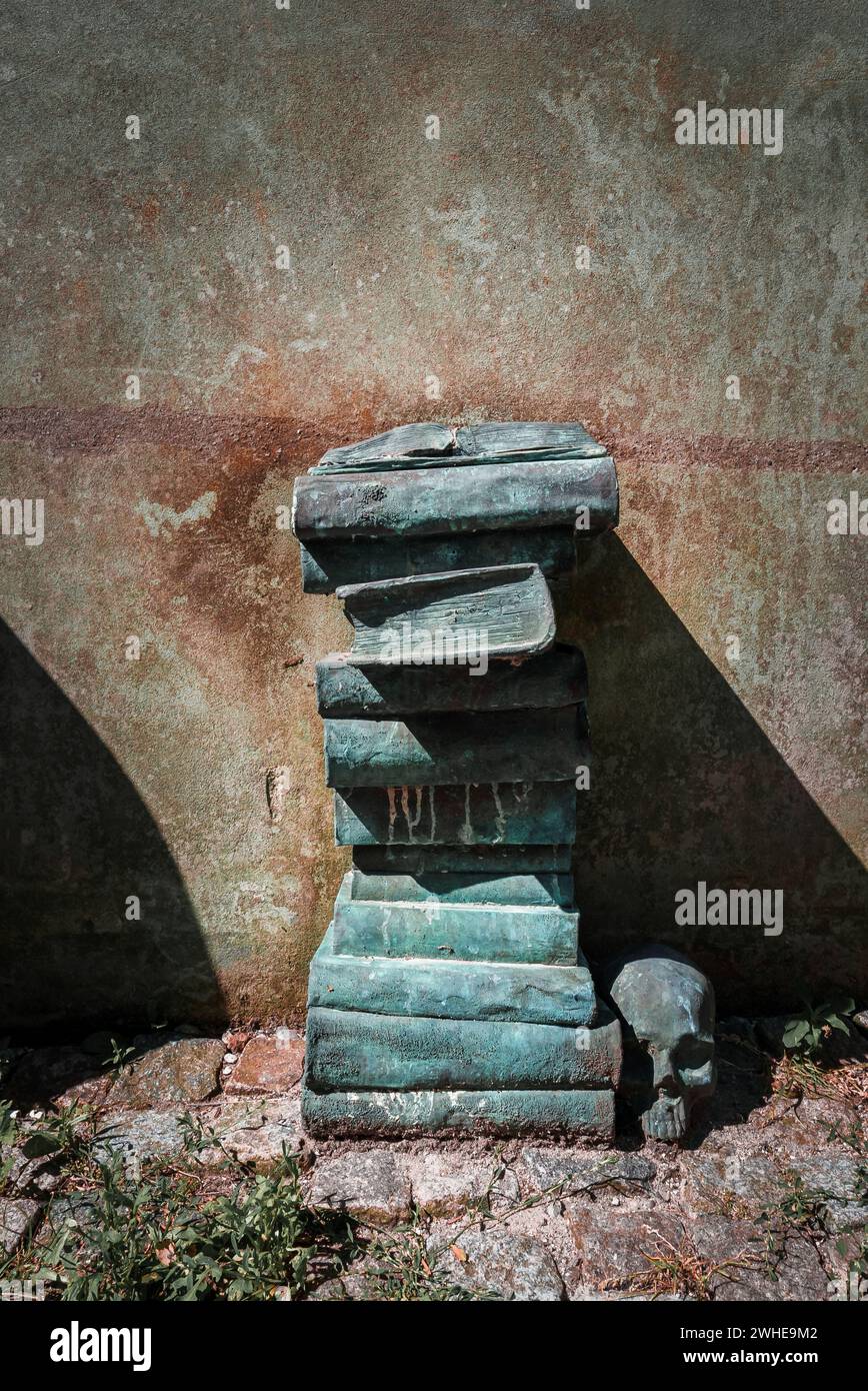 Antique Bronze Book Sculpture, Aged Wall Backdrop, Helsingborg Stock ...