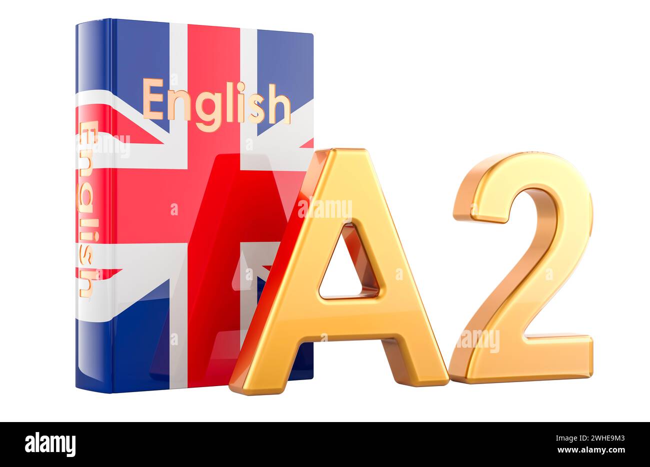 A2 English level, concept. Level pre intermediate, 3D rendering isolated on white background ...