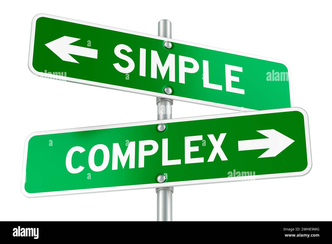 Simple or Complex. Opposite traffic sign, 3D rendering isolated on ...