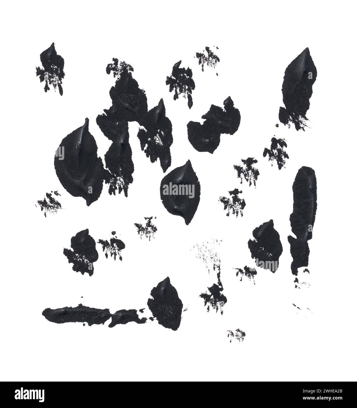 Black paint splashes on a white isolated background Stock Photo - Alamy