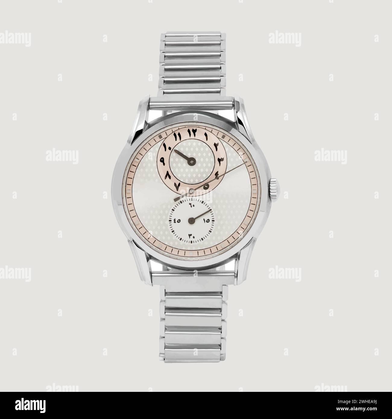 silver belt Arabic dial watch isolated on a white background Stock ...