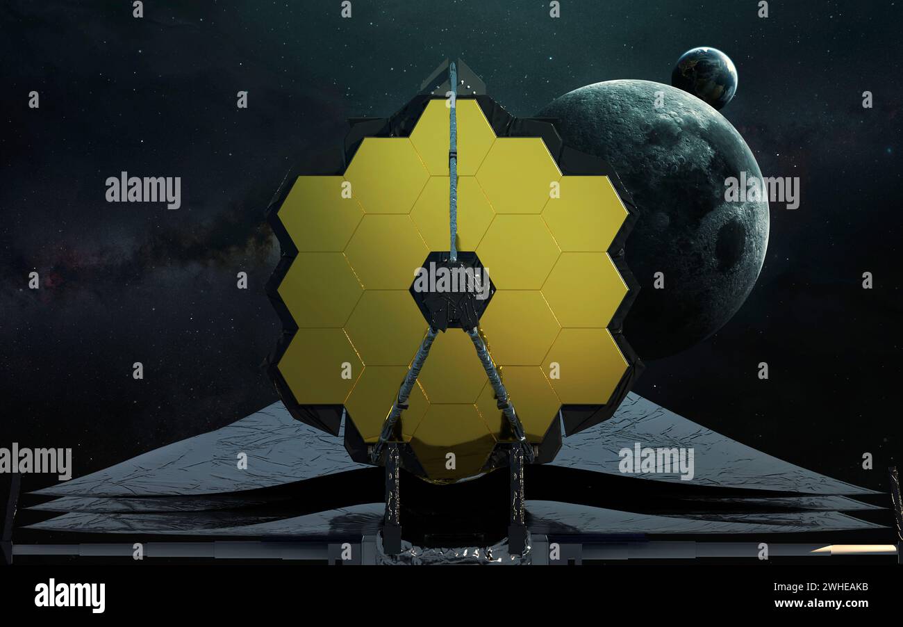 The James Webb telescope prepares to enter orbit L2. JWST launch art ...