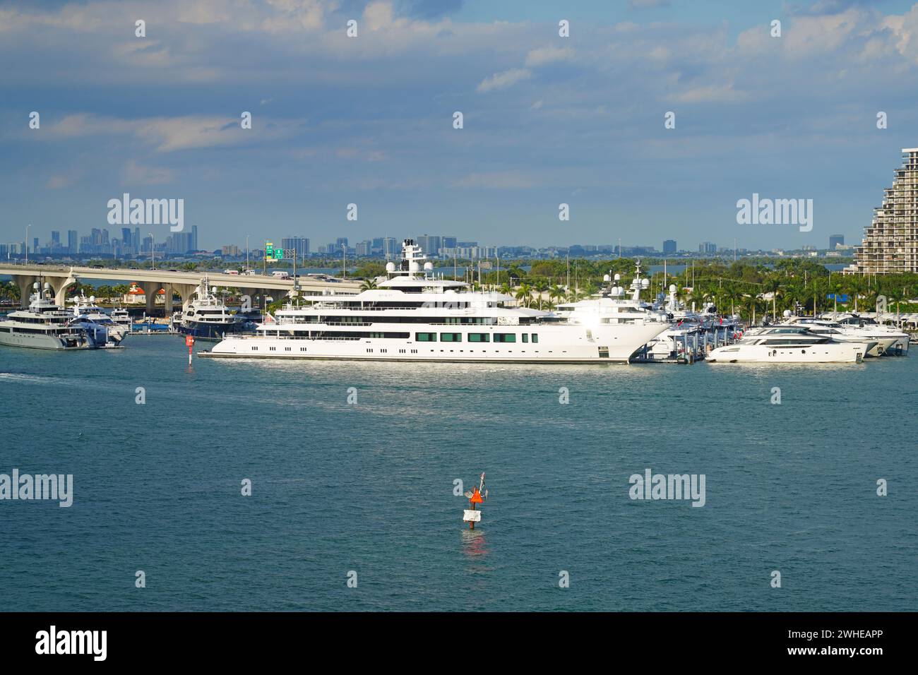 MIAMI BEACH, FL -2 FEB 2024- View of the superyacht Infinity, owned by ...