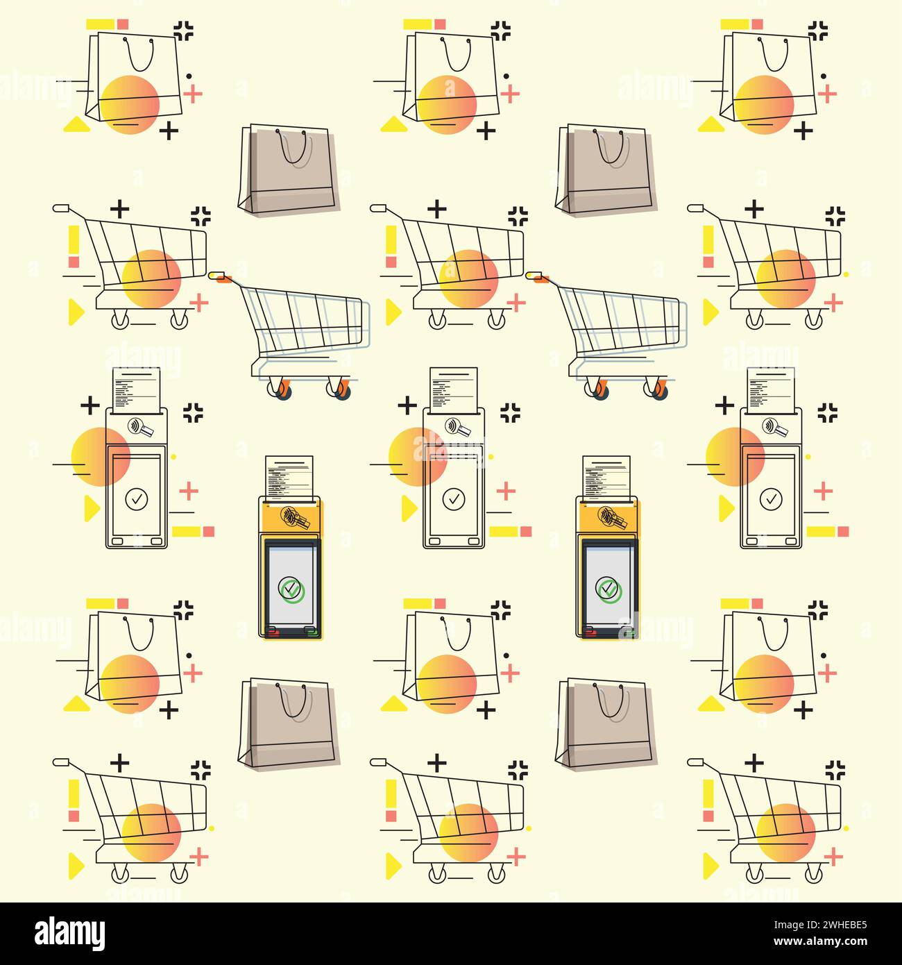 Colored seamless pattern background with shopping icons Vector Stock ...