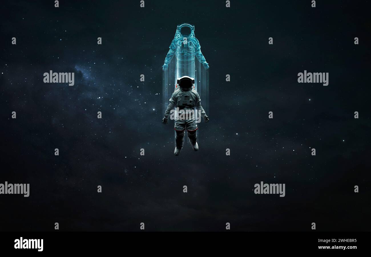 Astronaut and his soul in deep space. 3D sci-fi art. Elements of image ...