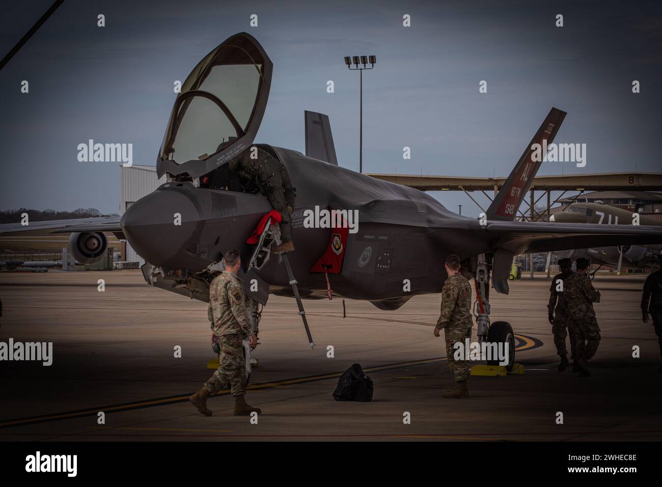 An Alabama Air National Guard F-35 Lightning II pilot disembarks from ...