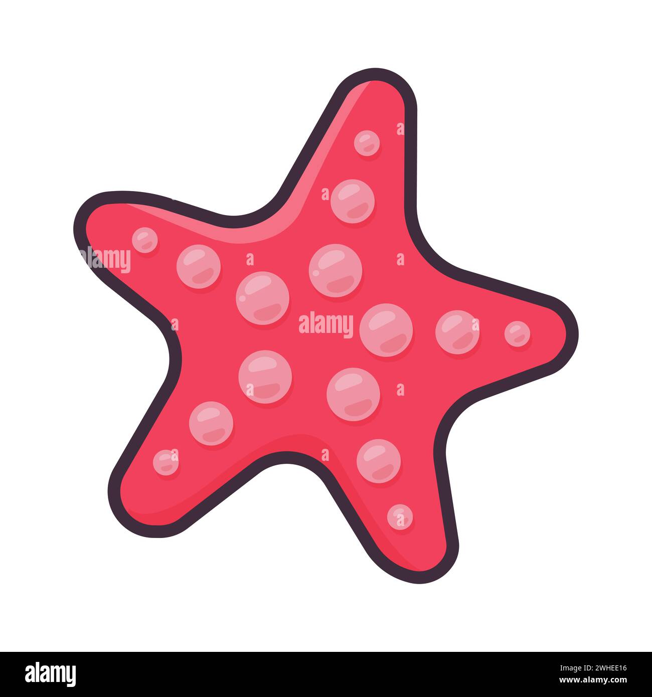 Red starfish. Sea inhabitants. View from above. Flat vector ...