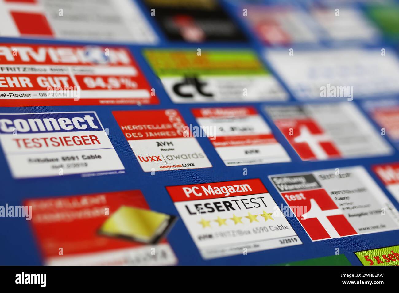 Viersen, Germany - January 9. 2024: Closeup of various test reports and ...