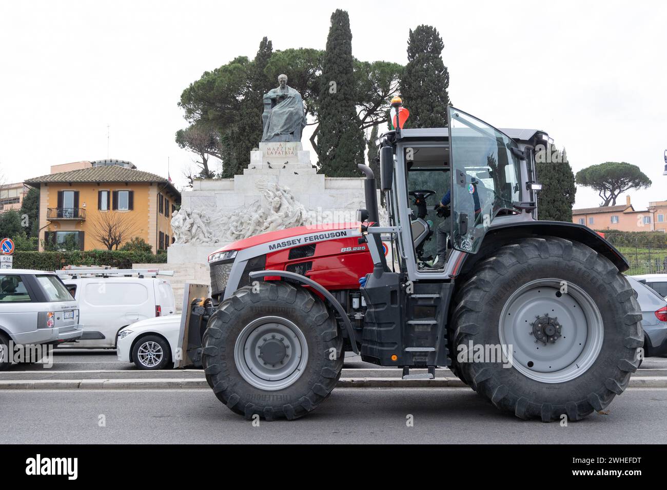 Rome, Italy. 09th Feb, 2024. One of the four tractors parked under the ...