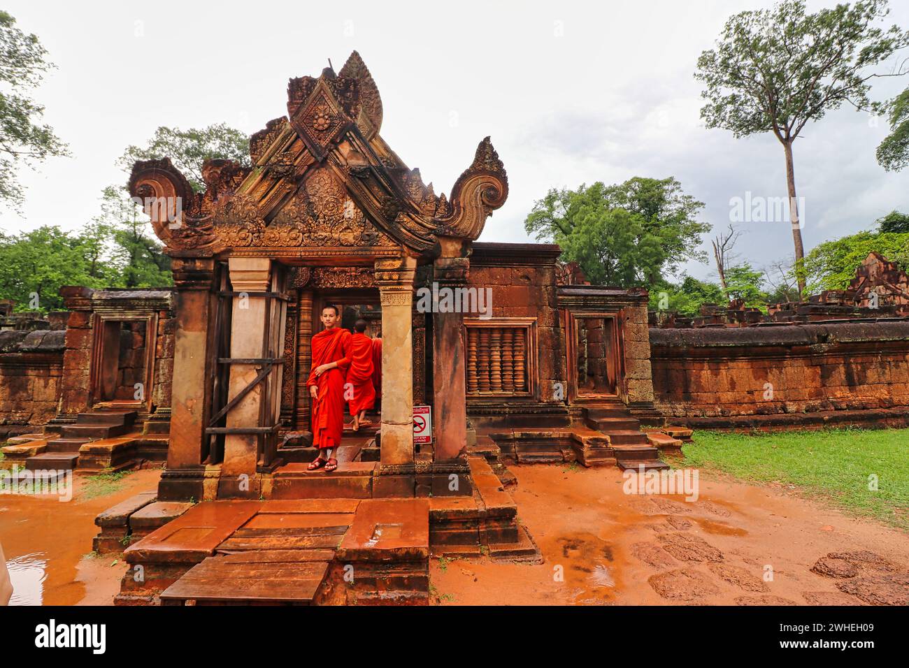 Siem Reap,Camboda,July 4, 2019-Cambodian Monks with bright red, orange ...