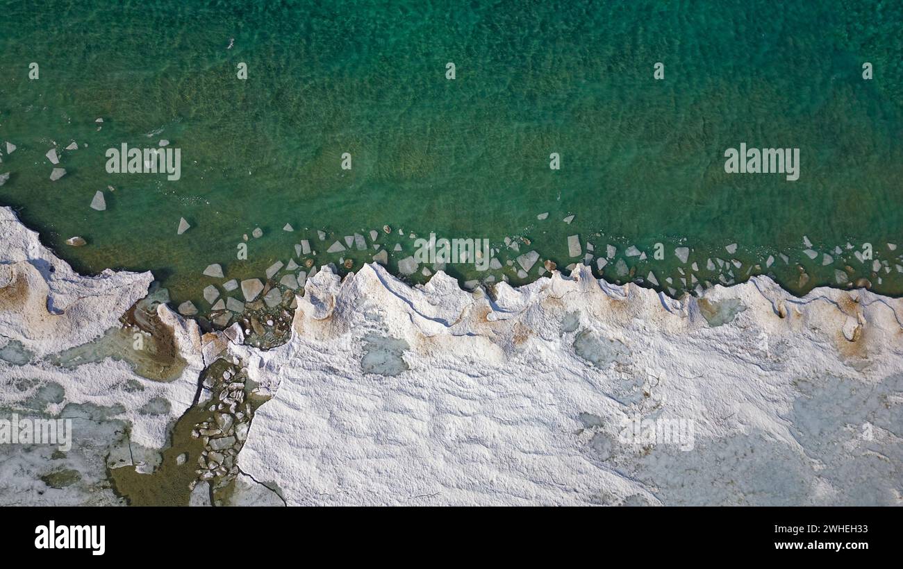 Drone shot of Georgian Bay Ice Pack Breaking Up and Melting in February ...