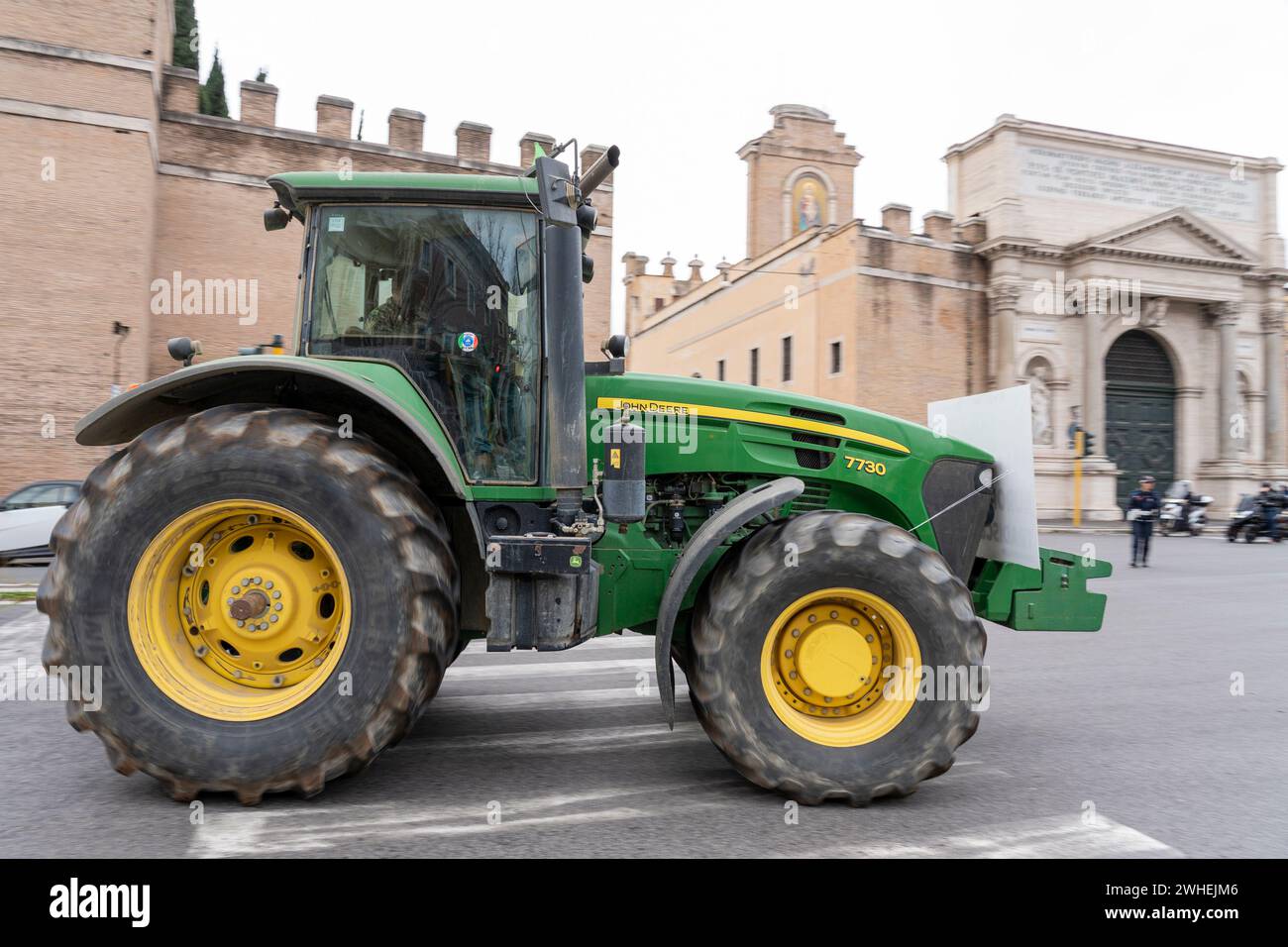 Rome, Italy. 09th Feb, 2024. An Italian farmer seen in his tractor ...
