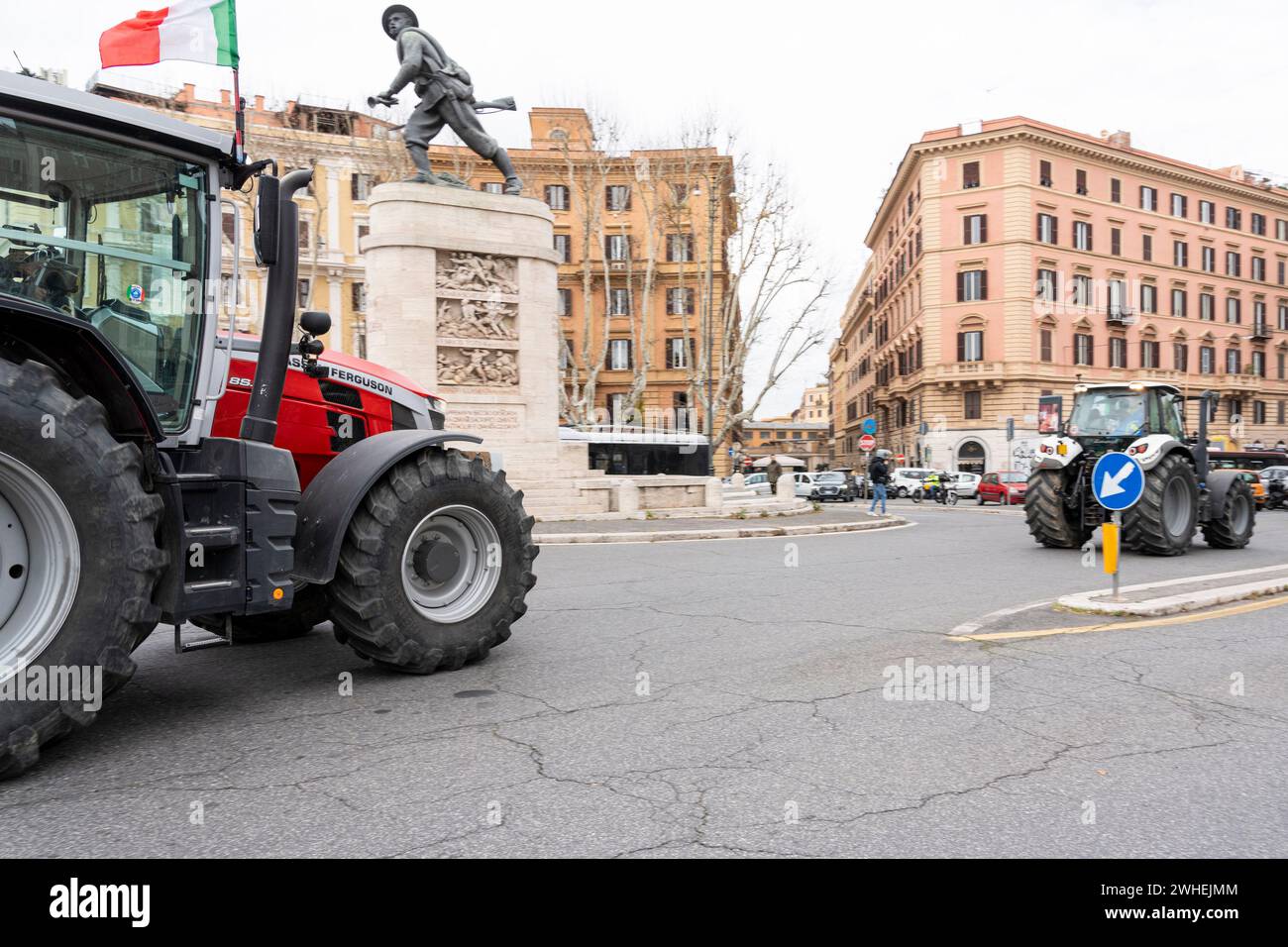 View of the Italian farmer's tractor passing through the streets of ...