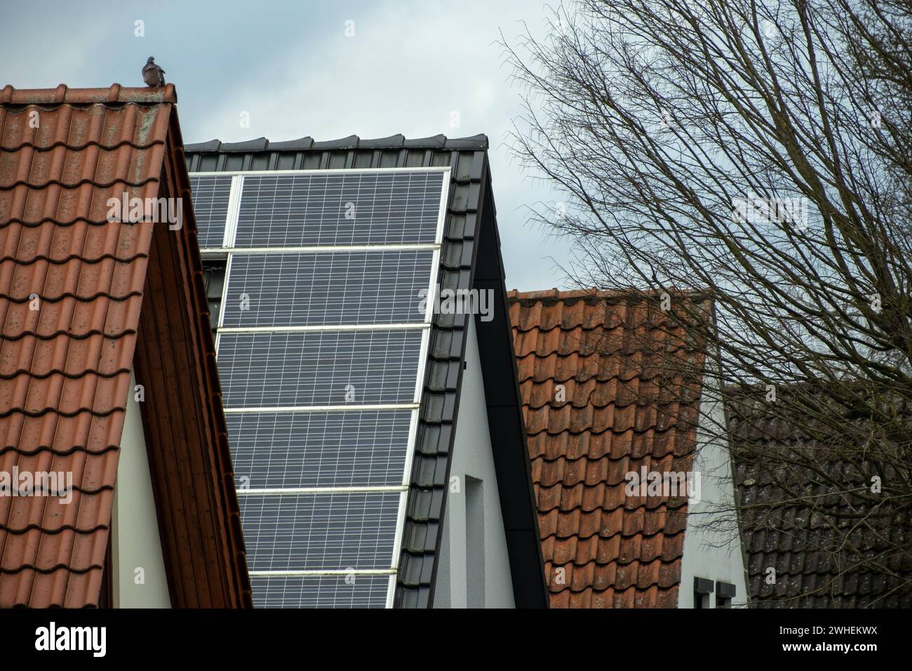 "03.01.2024, Germany, Bremen, Bremen - Solar cells on a private house ...