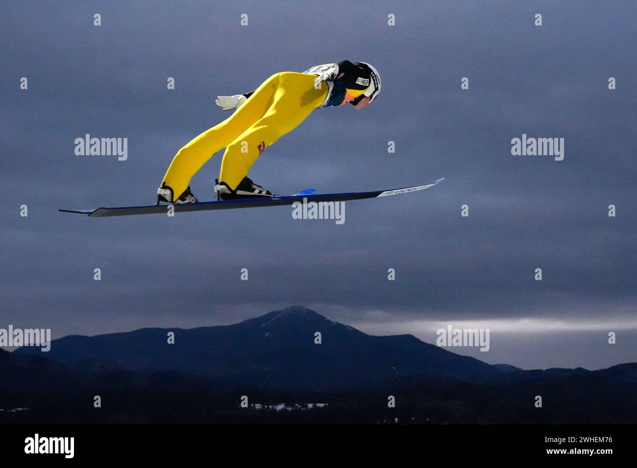 Robin Pedersen, of Norway, flies during training in the men's World Cup ...