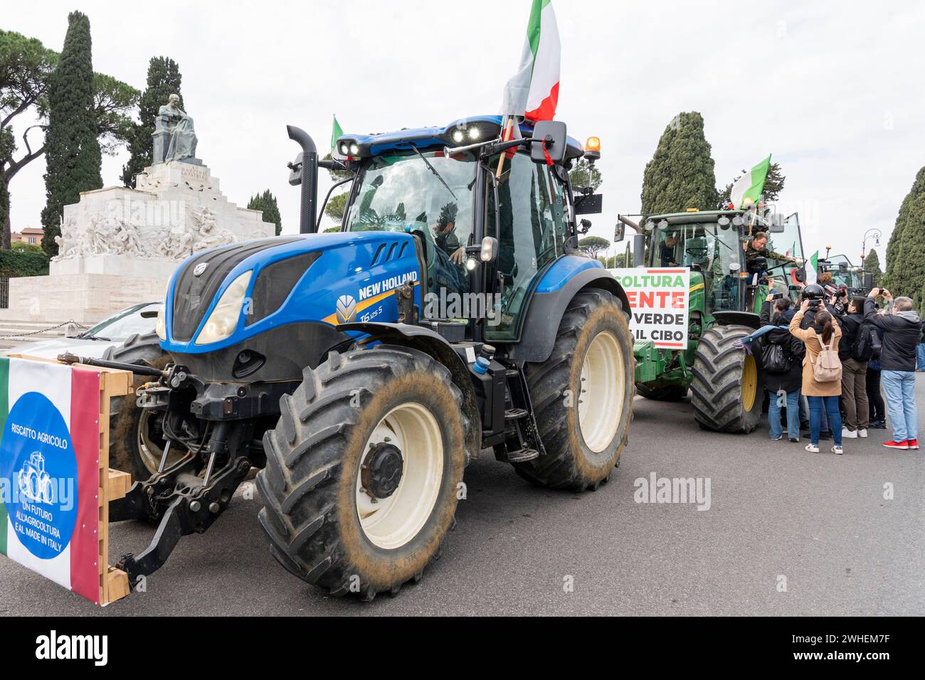 Rome, Italy. 09th Feb, 2024. Italian farmers seen next to their ...
