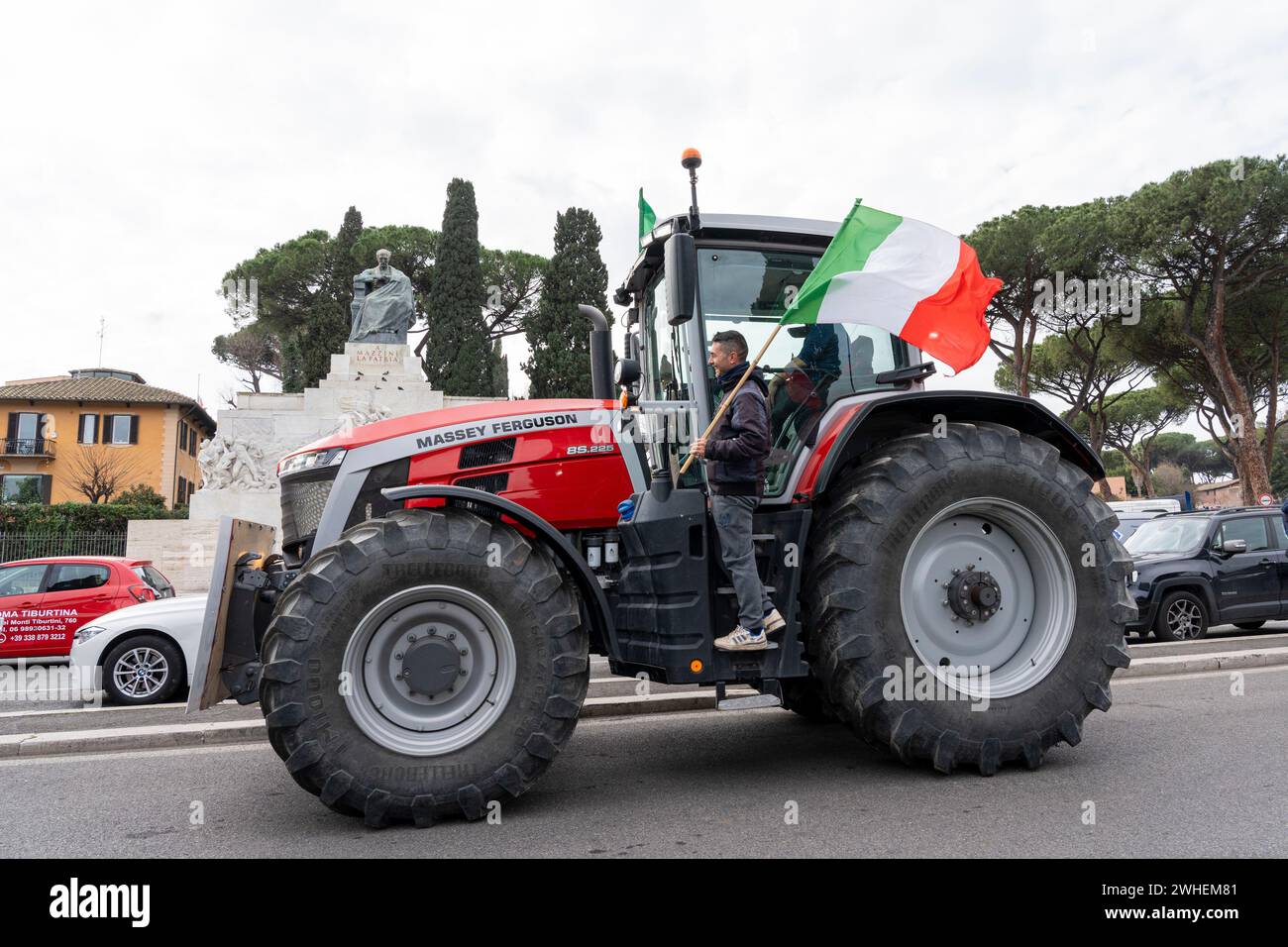 Rome, Italy. 09th Feb, 2024. Italian farmers seen on their tractors at ...