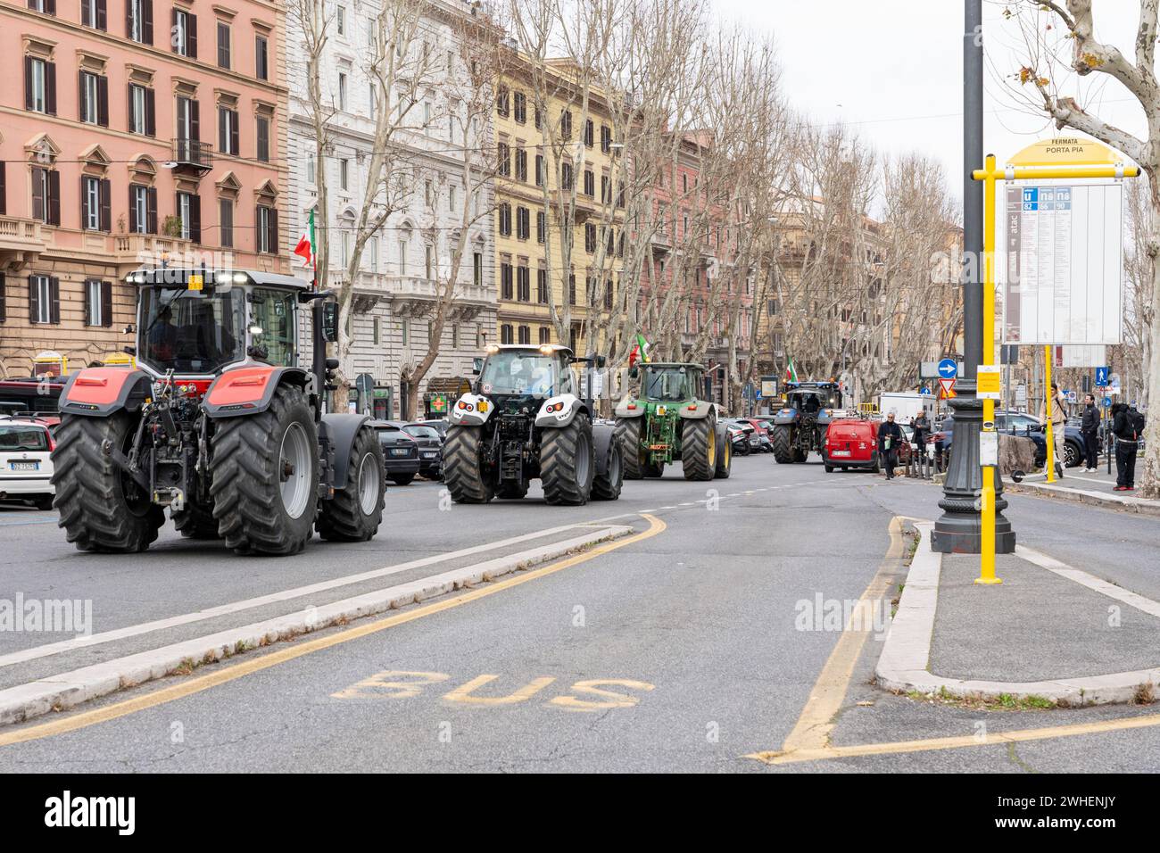 Rome, Italy. 09th Feb, 2024. View of the Italian farmers tractors ...