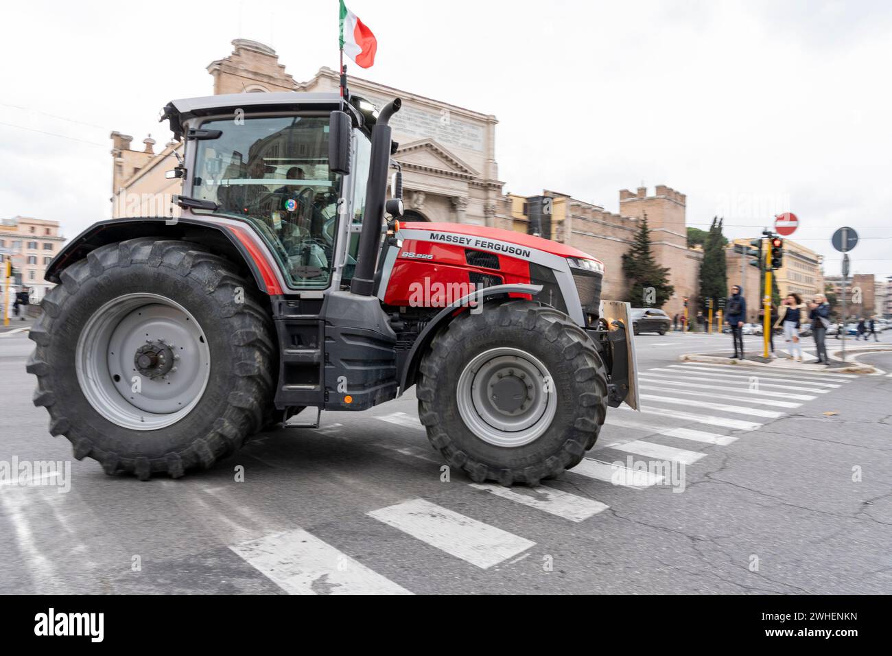 Rome, Italy. 09th Feb, 2024. An Italian farmer seen in his tractor ...