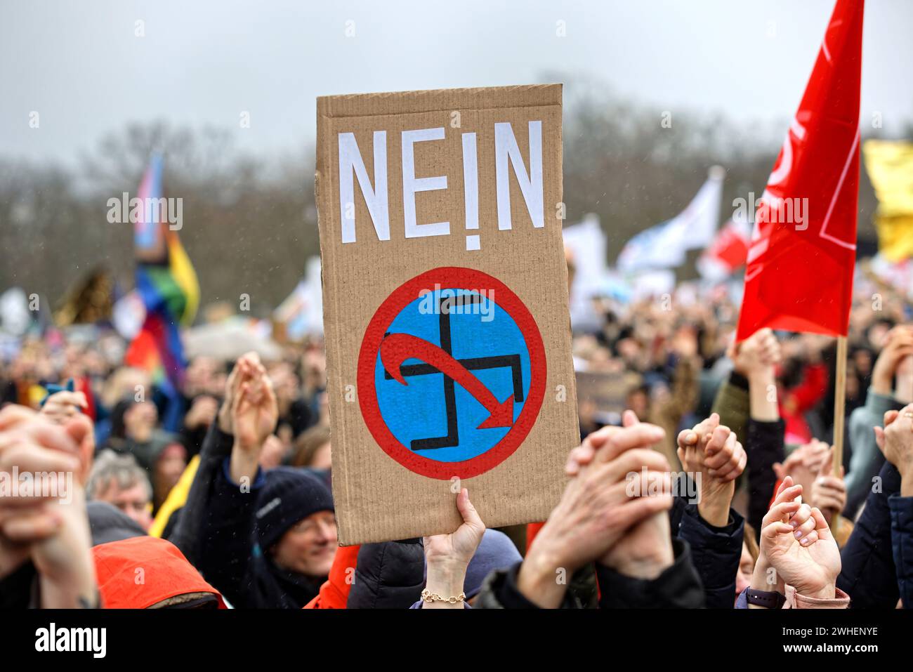 "03.02.2024, Germany, Berlin, Berlin - Demonstration, hand in hand ...