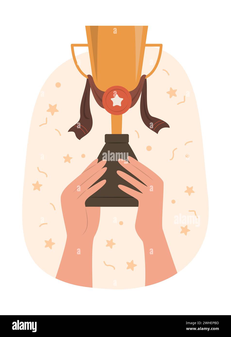 Human Hand Raise a Golden Trophy for Winning Prize Concept Illustration ...
