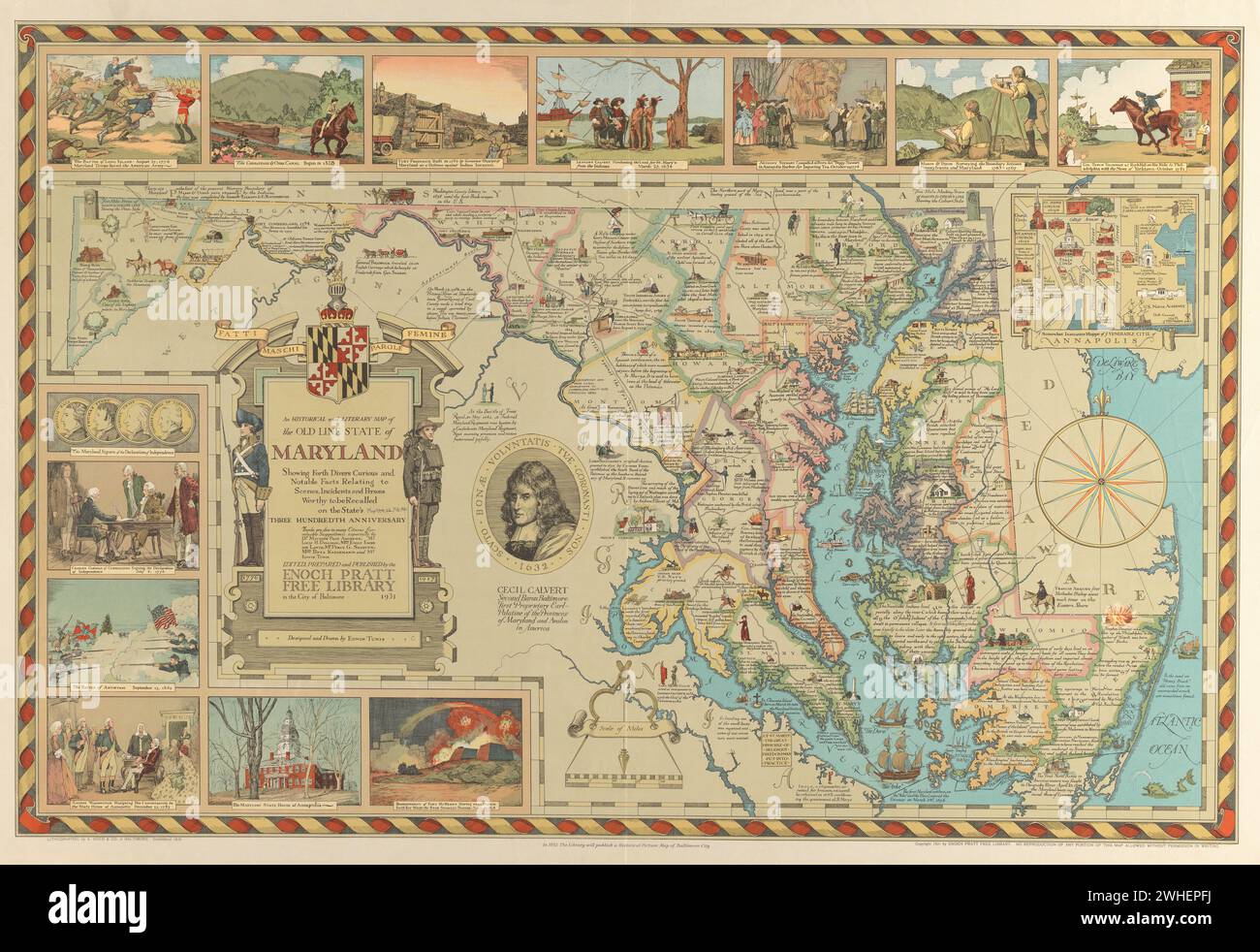 vintage illustrated map of Maryland, USA 1931 Stock Photo - Alamy