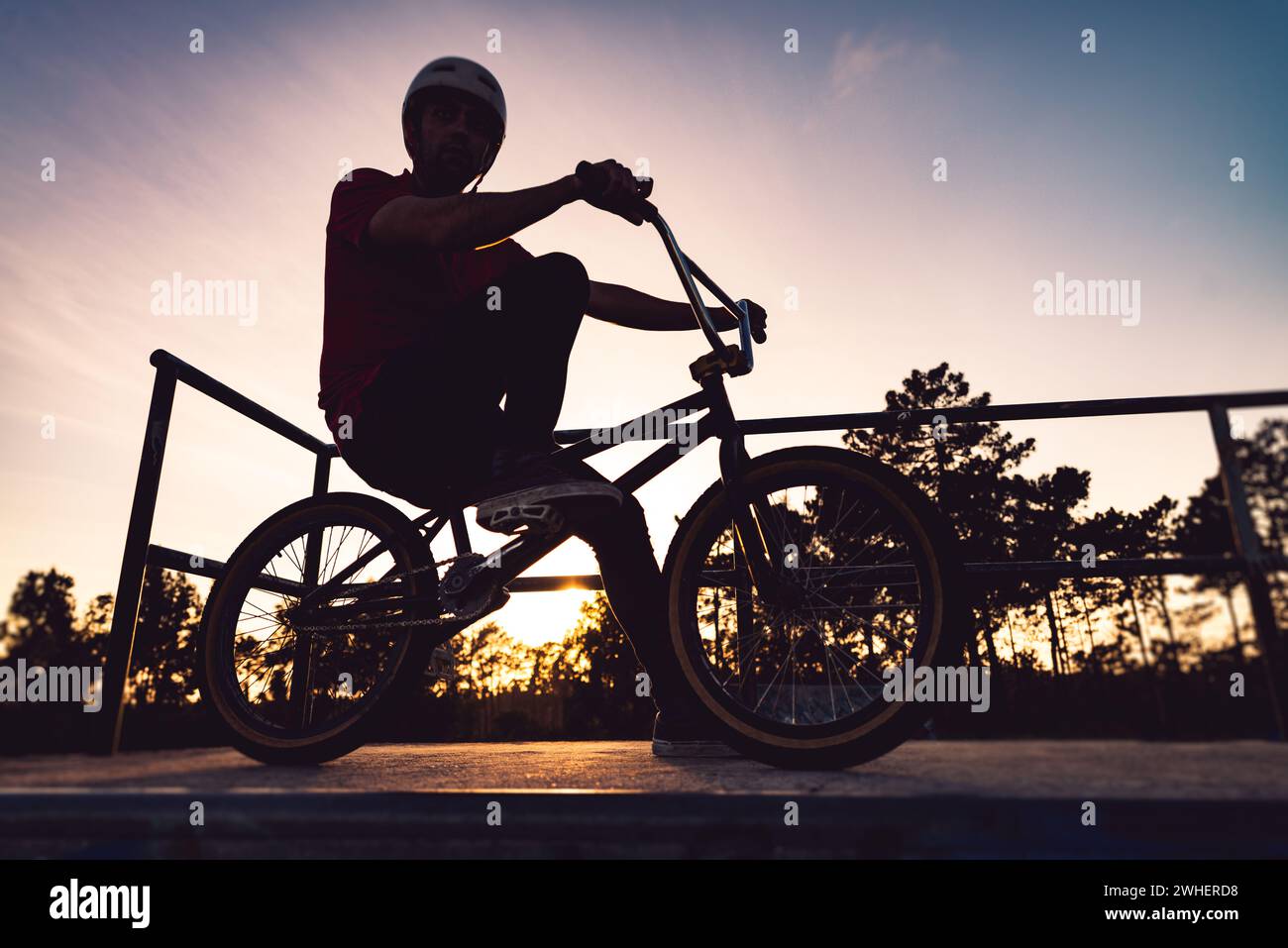 Bmx rider and his bike silhouette Stock Photo - Alamy