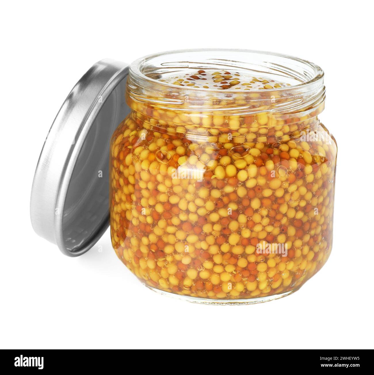 Fresh whole grain mustard in jar isolated on white Stock Photo - Alamy