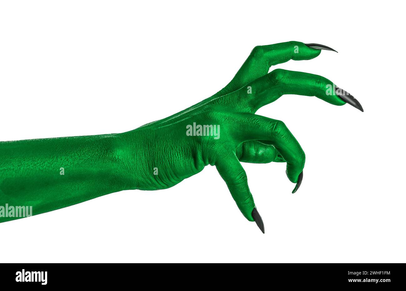 Creepy monster. Green hand with claws isolated on white Stock Photo - Alamy