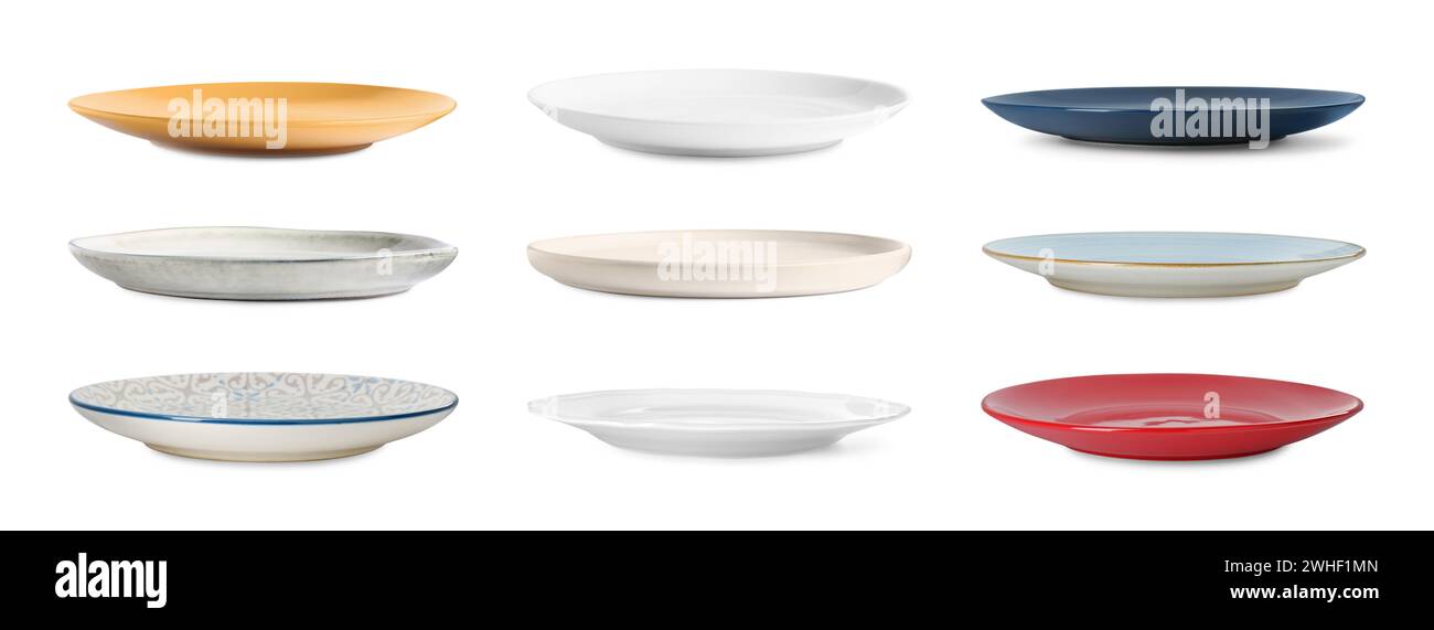 Different clean plates isolated on white, set Stock Photo - Alamy