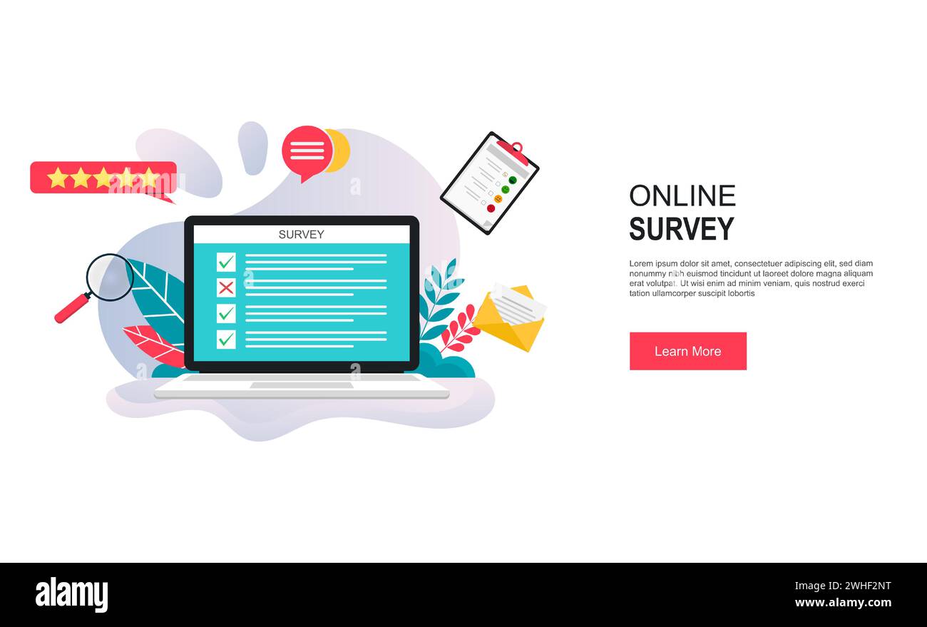 Online survey concept on laptop vector illustration. Customer feedback ...