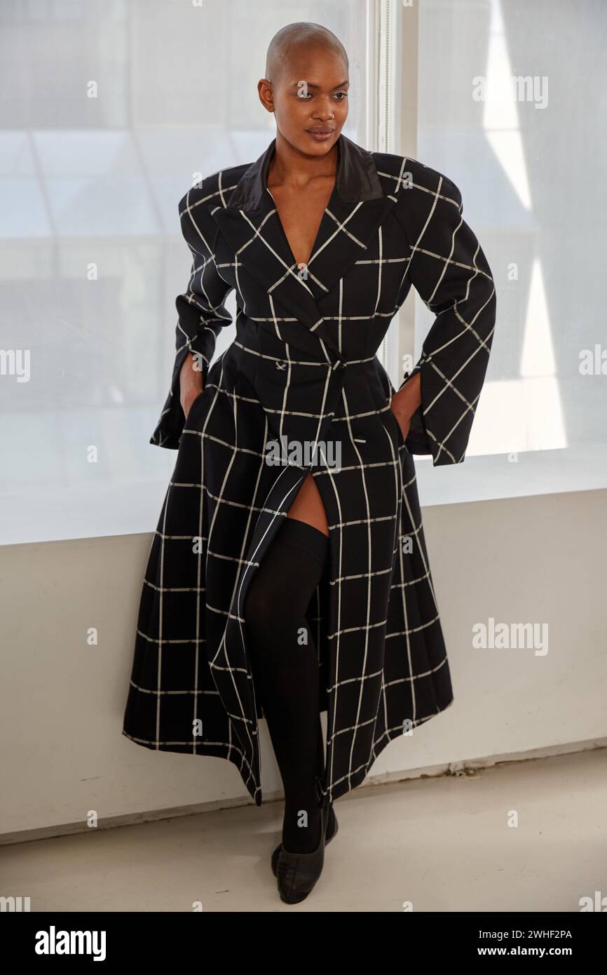 New York, New York, USA. 9th Feb, 2024. A model presents a creation ...