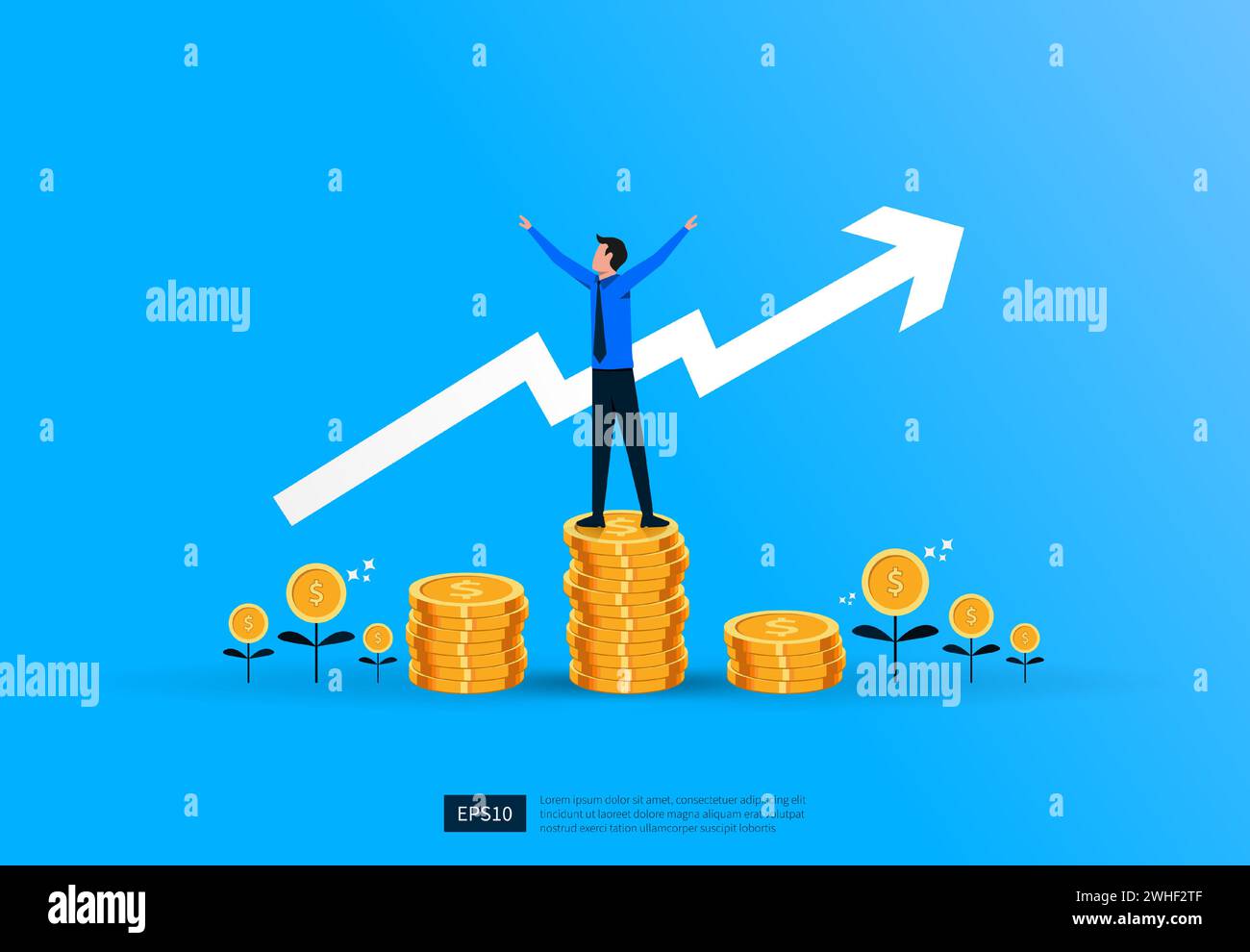 Business success finance investment concept with businessman and coin ...