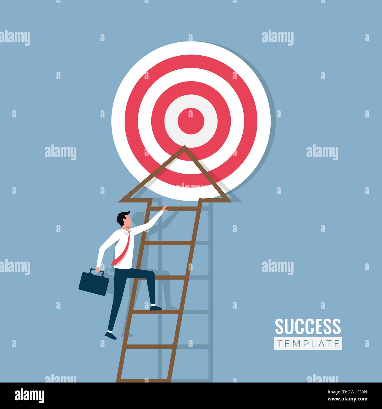 Businessman climbing the stair to target illustration. Success ...