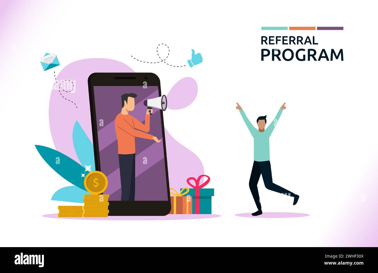 Referral program concept, affiliate partnership, network marketing ...