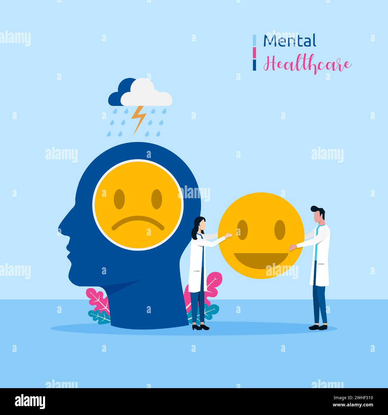Mental health care concept. Specialist doctors give treatment to ...
