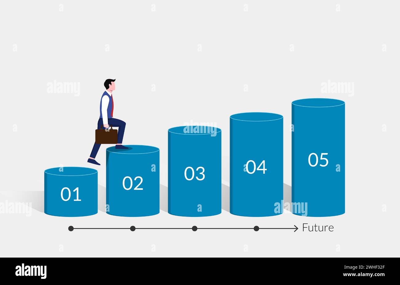 Step by step businessman walking to success path in the future concept ...