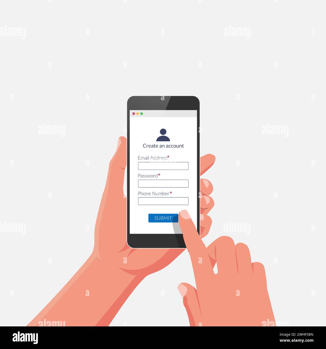 Online registration form concept on smartphone screen. Login page ...