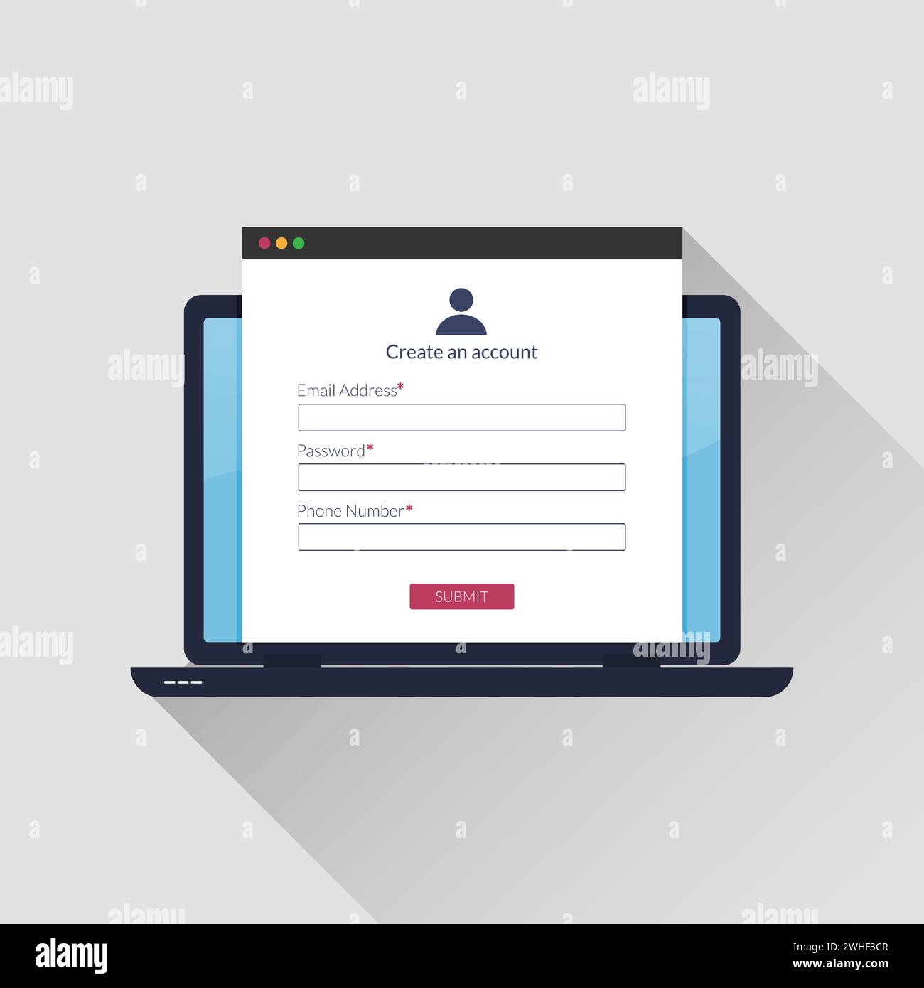 Online registration form concept on laptop screen. Login page interface ...