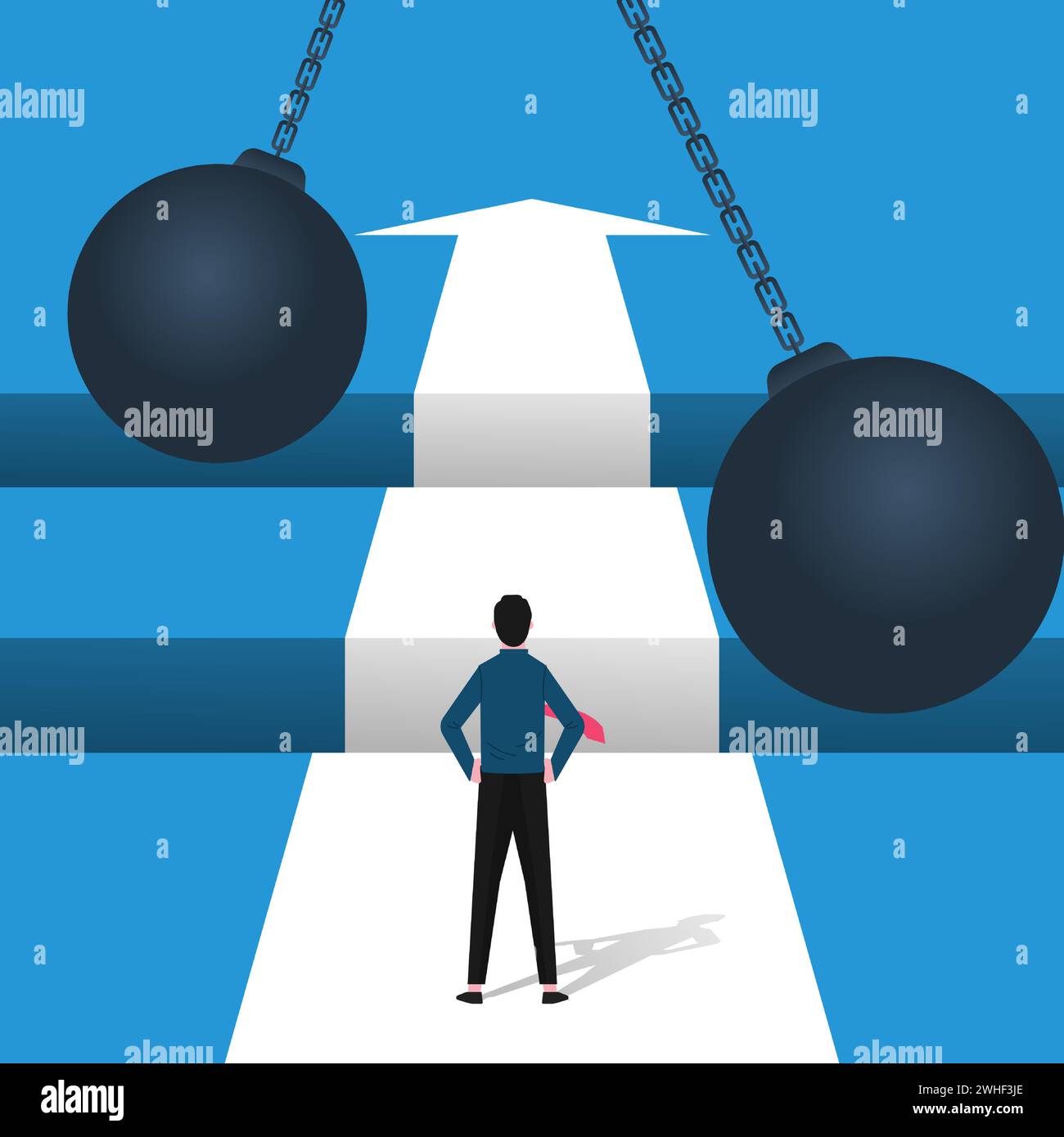 Business challenge concept with businessman standing in front of gaps ...