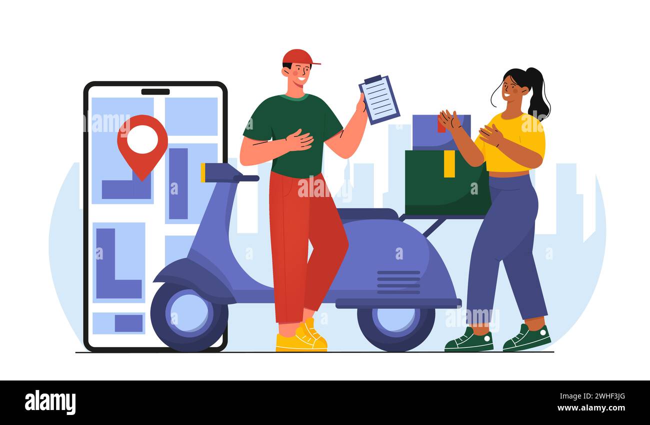 Delivery courier with client vector concept Stock Vector Image & Art ...