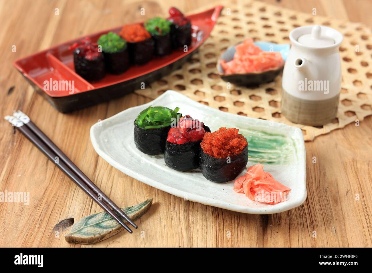 Set of Various Topping Gunkan Maki Sushi Japanese Food Stock Photo - Alamy