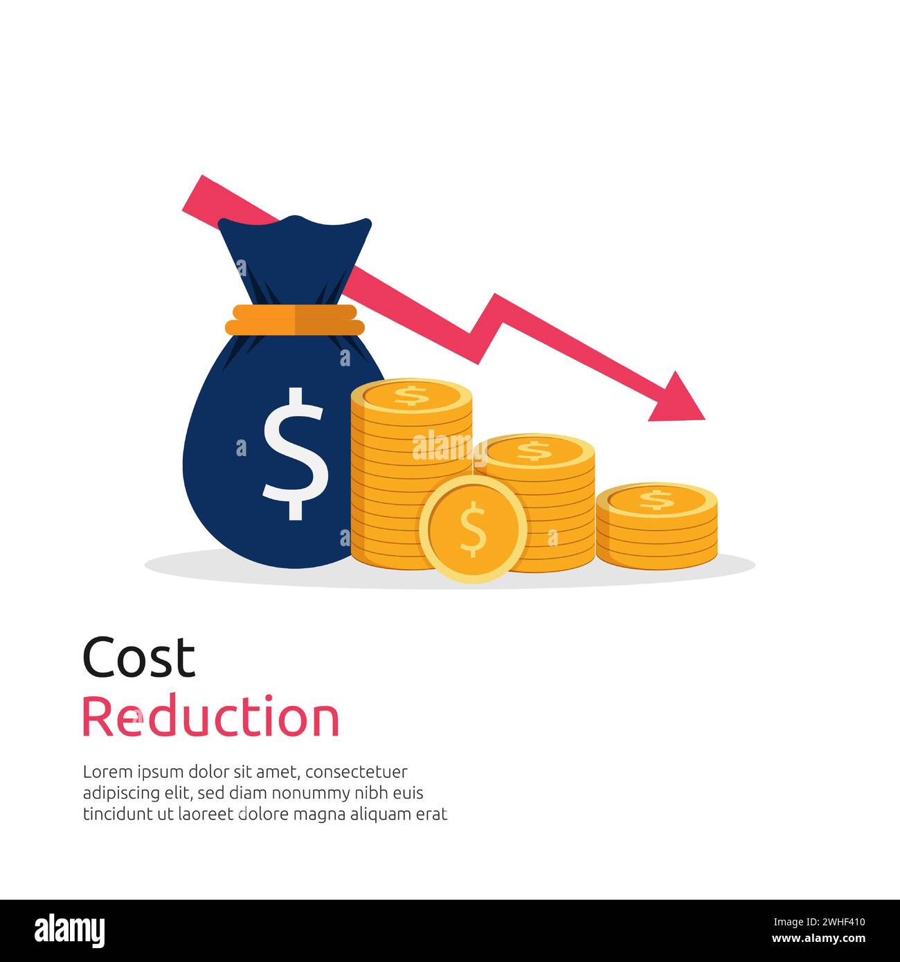 Costs reduction, costs cut, costs optimization business concept. Sack ...